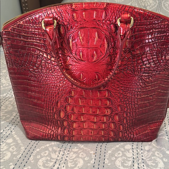 Brahmin | Bags | Brahmin Red Textured Tote Bag With Glossy Finish ...